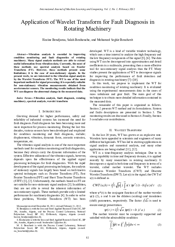 Pdf Application Of Wavelet Transform For Fault Diagnosis In Rotating