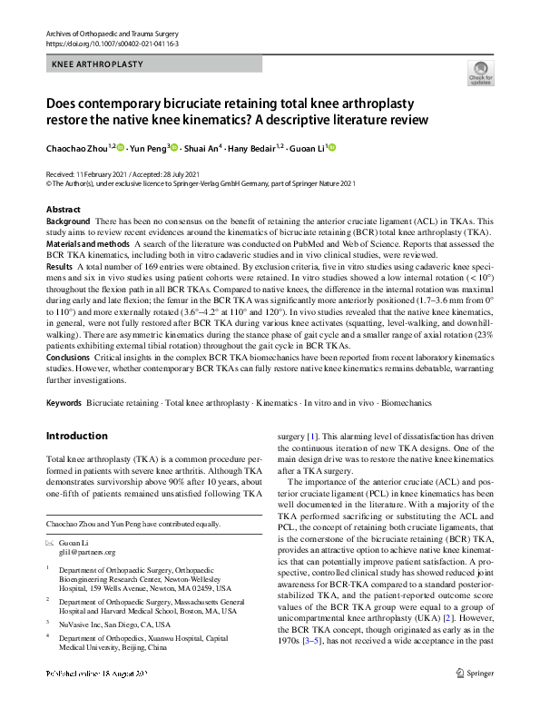 (PDF) Does contemporary bicruciate retaining total knee arthroplasty ...