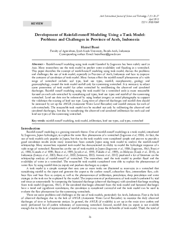 Pdf Development Of Rainfall Runoff Modeling Using A Tank Model Problems And Challenges In