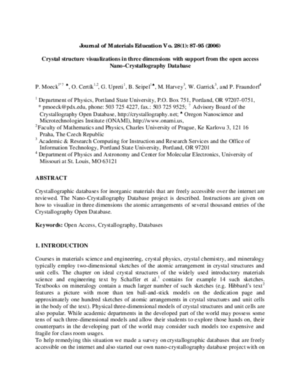 (PDF) Crystal structure visualizations in three dimensions with support ...