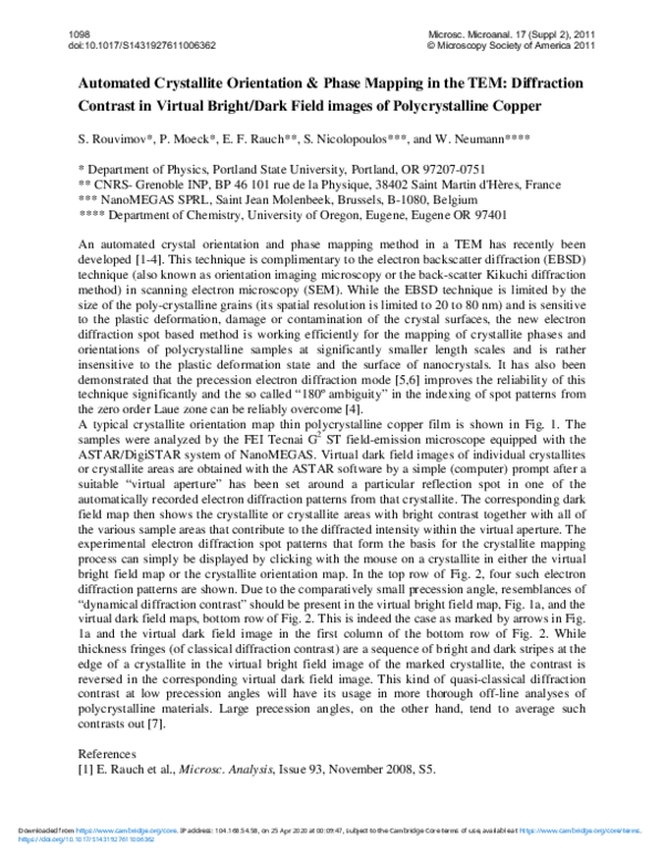 Pdf Automated Crystallite Orientation And Phase Mapping In The Tem Diffraction Contrast In
