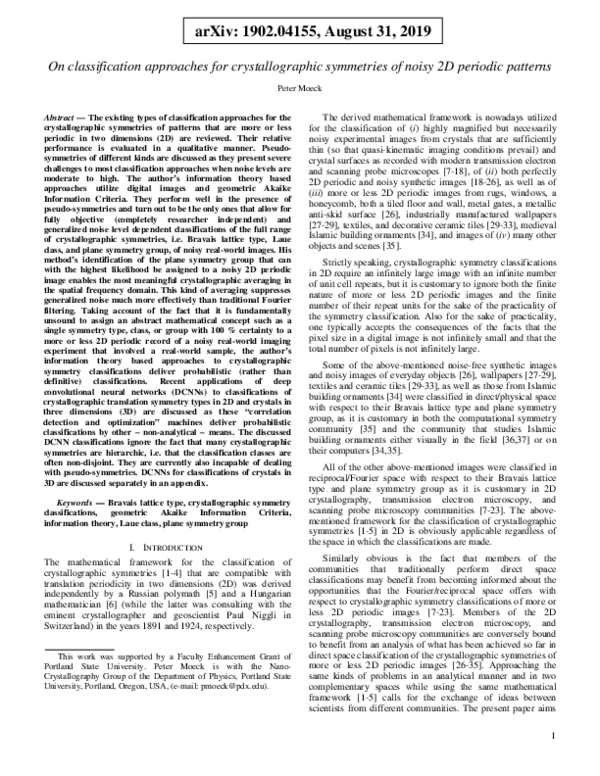 (PDF) On classification approaches for crystallographic symmetries of ...