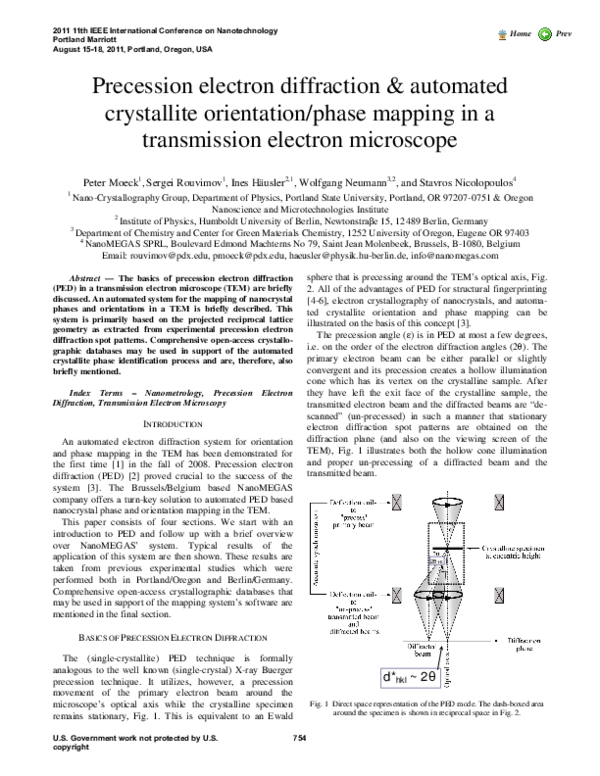 Pdf Precession Electron Diffraction And Automated Crystallite Orientation Phase Mapping In A