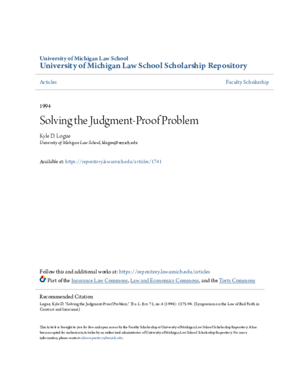 (PDF) Solving the Judgment-Proof Problem