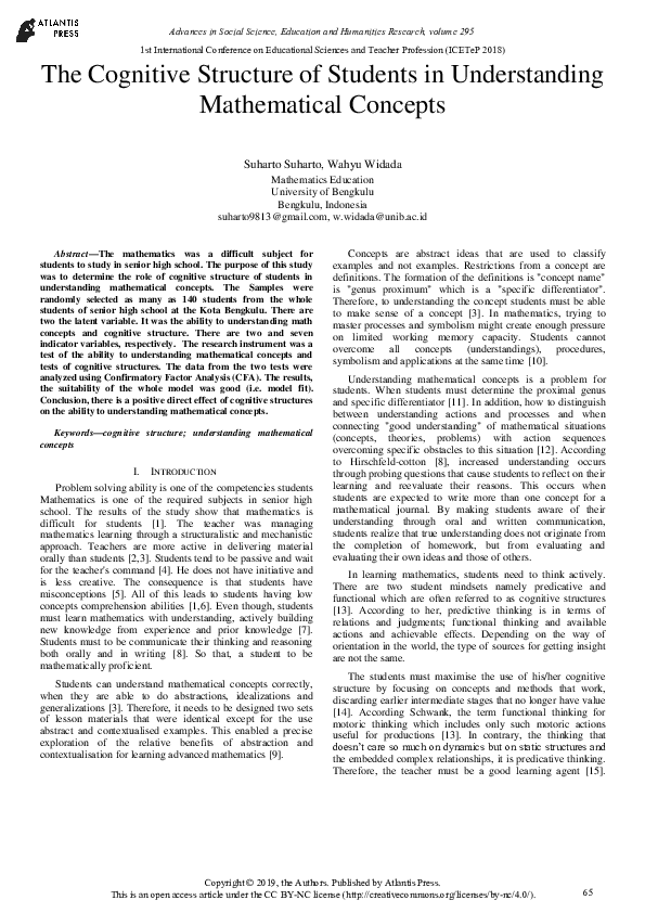 (PDF) The Cognitive Structure of Students in Understanding Mathematical Concepts