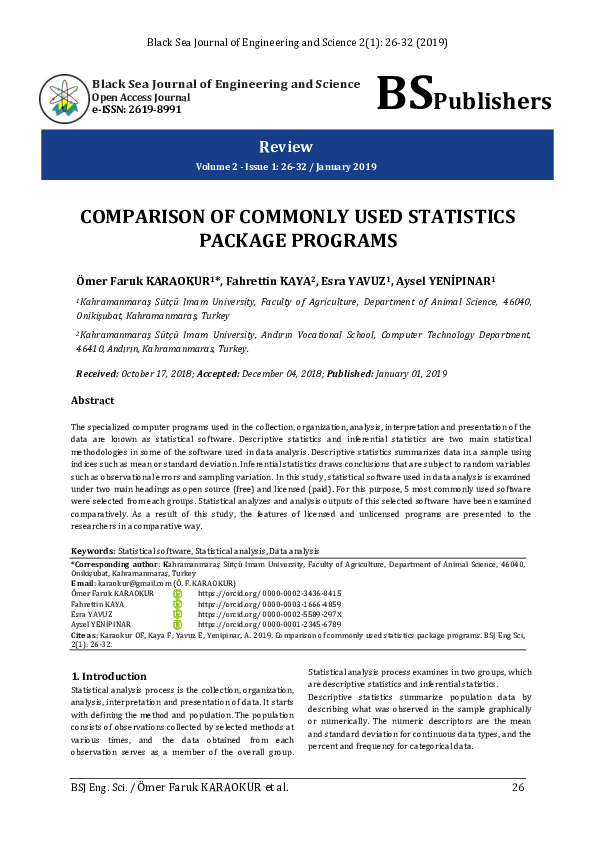 (PDF) Comparison of Commonly Used Statistics Package Programs
