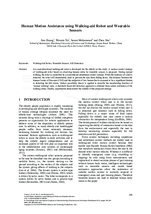 Pdf Human Motion Assistance Using Walking Aid Robot And Wearable Sensors