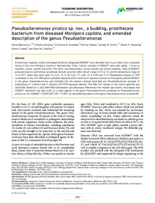 (PDF) Pseudoalteromonas piratica sp. nov., a budding, prosthecate ...