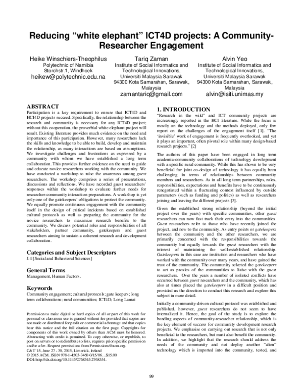 (PDF) Reducing "white elephant" ICT4D projects