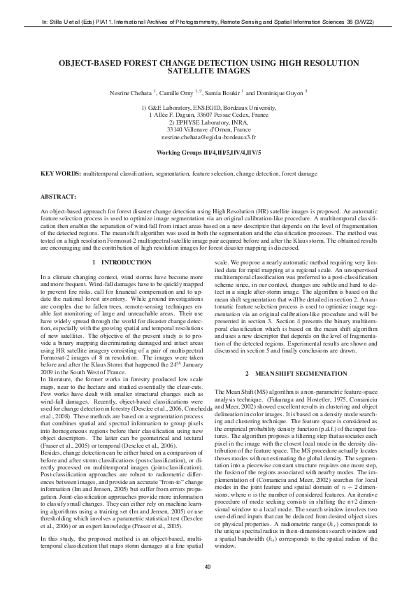 (PDF) Object-Based Forest Change Detection Using High Resolution Satellite Images