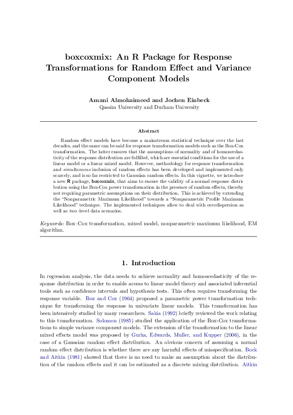 (PDF) Response transformations for random effect and variance component models | Jochen Einbeck ...