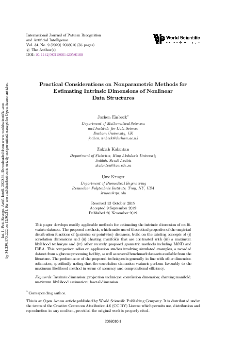 (PDF) On the development of non-parametric methods to estimate intrinsic dimensions of nonlinear ...