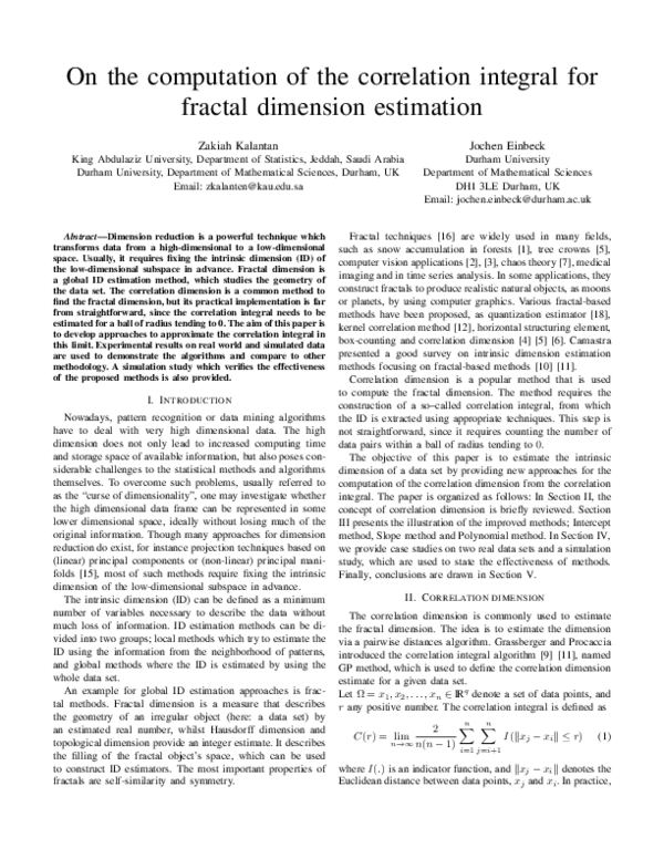 Pdf On The Computation Of The Correlation Integral For Fractal