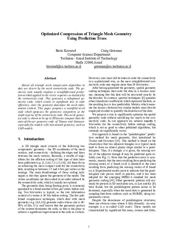 (PDF) Optimized triangle mesh compression using prediction trees