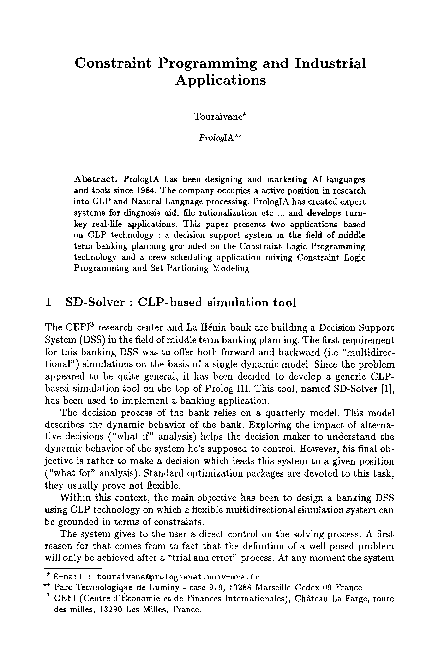 (PDF) Constraint Programming and Industrial Applications