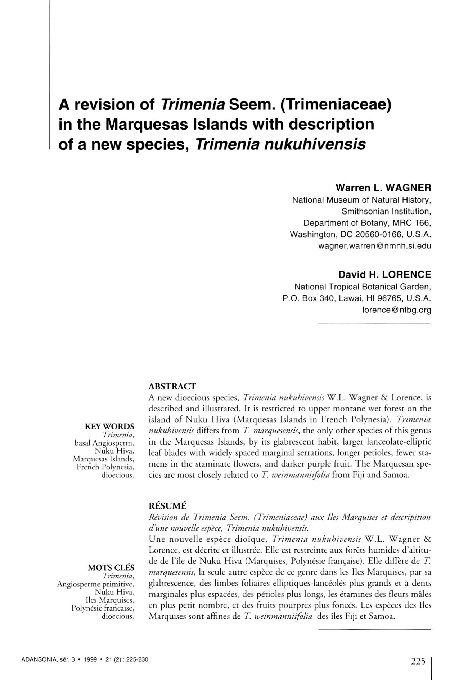 (PDF) A revision of Trimenia Seem. (Trimeniaceae) in the Marquesas ...