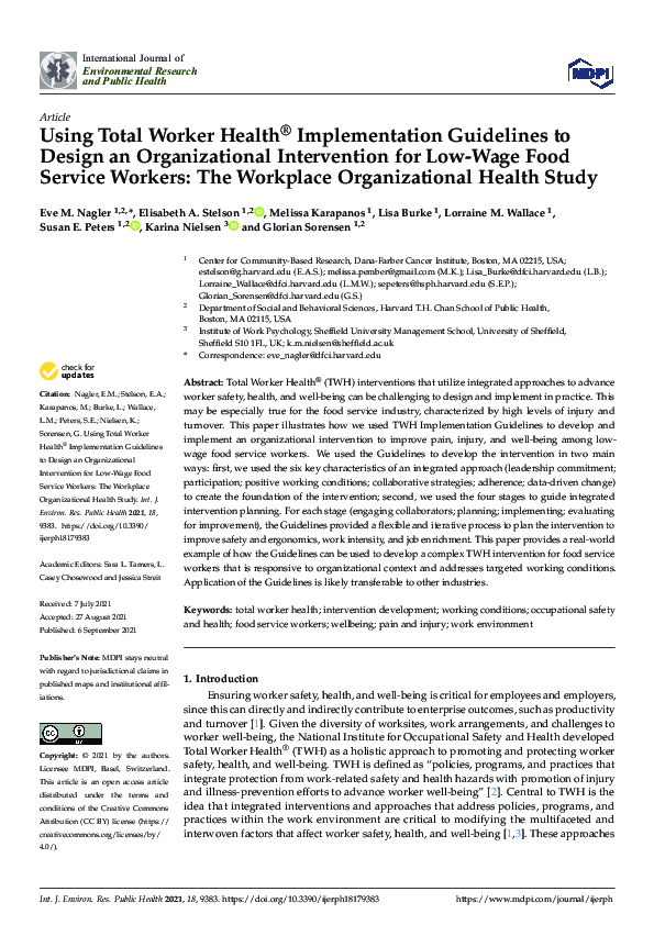 (PDF) Using Total Worker Health® Implementation Guidelines to Design an ...