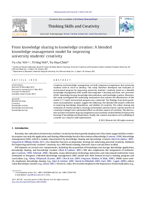 (PDF) From knowledge sharing to knowledge creation: A blended knowledge-management model for ...