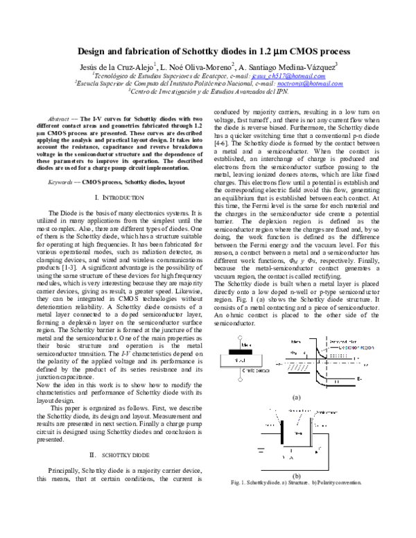 (PDF) Design and fabrication of Schottky diodes in 1.2 m CMOS process