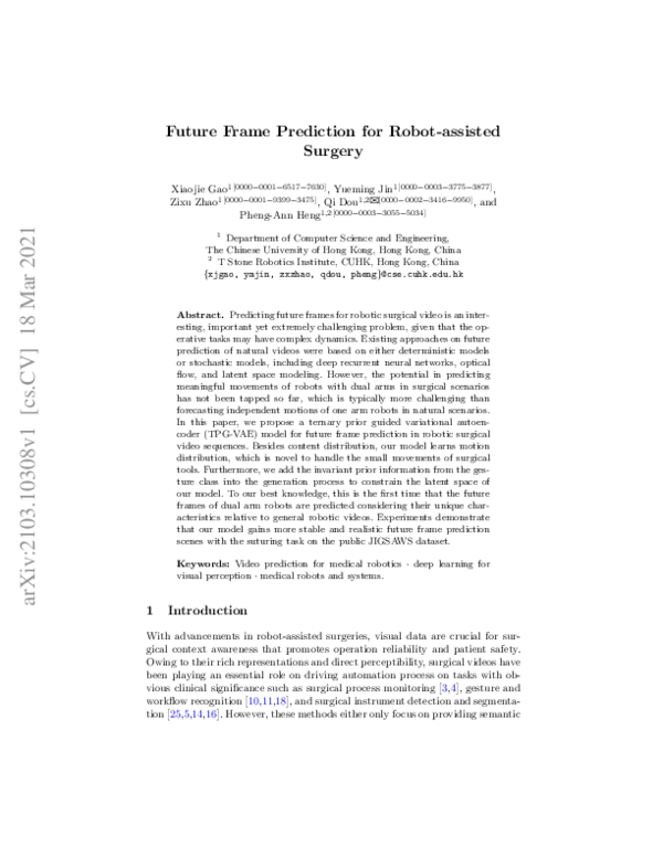 (PDF) Future Frame Prediction for Robot-Assisted Surgery