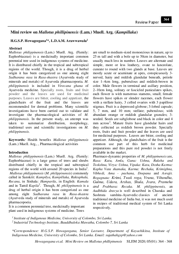(PDF) Mini review on Mallotus phillipinensis ( Lam . ) Muell . Arg ...