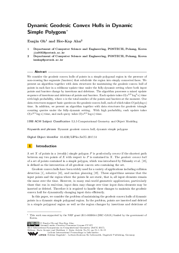 (PDF) Dynamic Geodesic Convex Hulls in Dynamic Simple Polygons