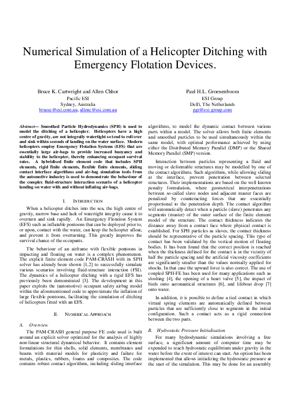 (PDF) Numerical Simulation of a Helicopter Ditching with Emergency ...