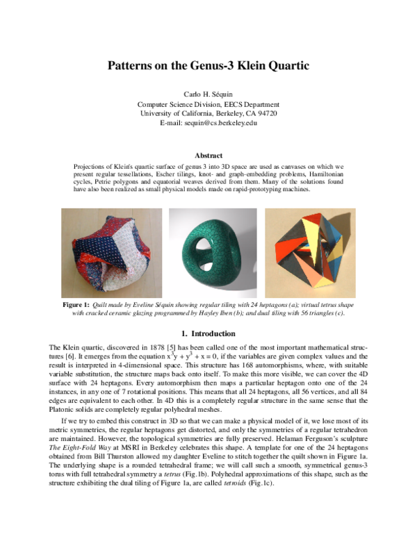 (PDF) Patterns on the Genus-3 Klein Quartic
