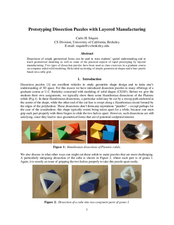 (PDF) Prototyping Dissection Puzzles with Layered Manufacturing