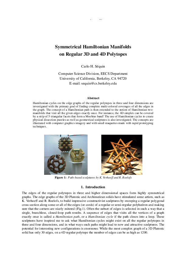 (PDF) Symmetrical Hamiltonian Manifolds on Regular 3D and 4D Polytopes