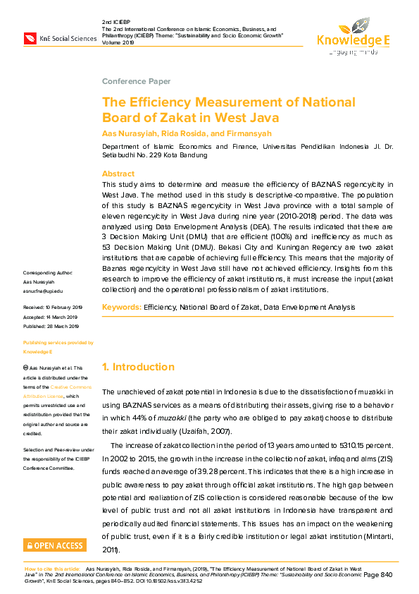 (PDF) The Efficiency Measurement of National Board of Zakat in West Java