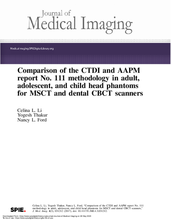 (PDF) Comparison of the CTDI and AAPM report No. 111 methodology in ...