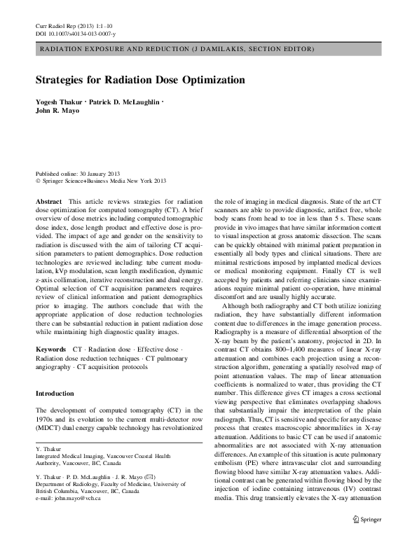 (PDF) Strategies for Radiation Dose Optimization