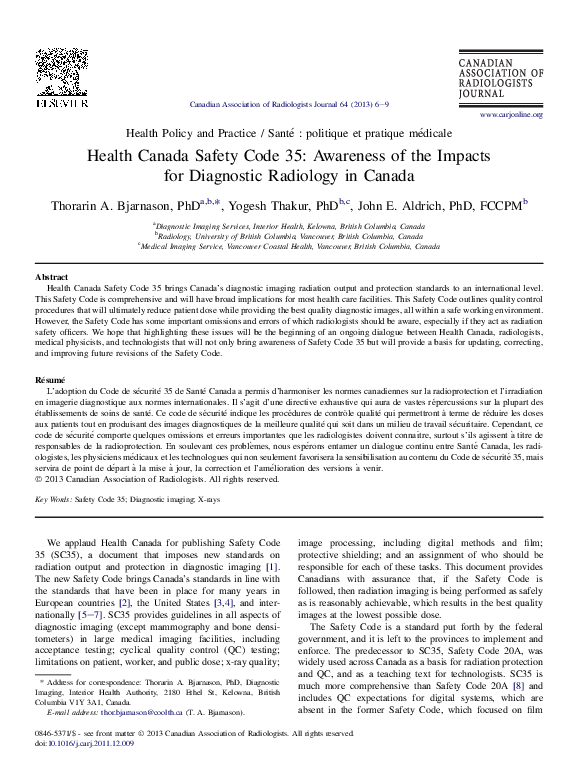 (PDF) Health Canada Safety Code 35: Awareness of the Impacts for ...