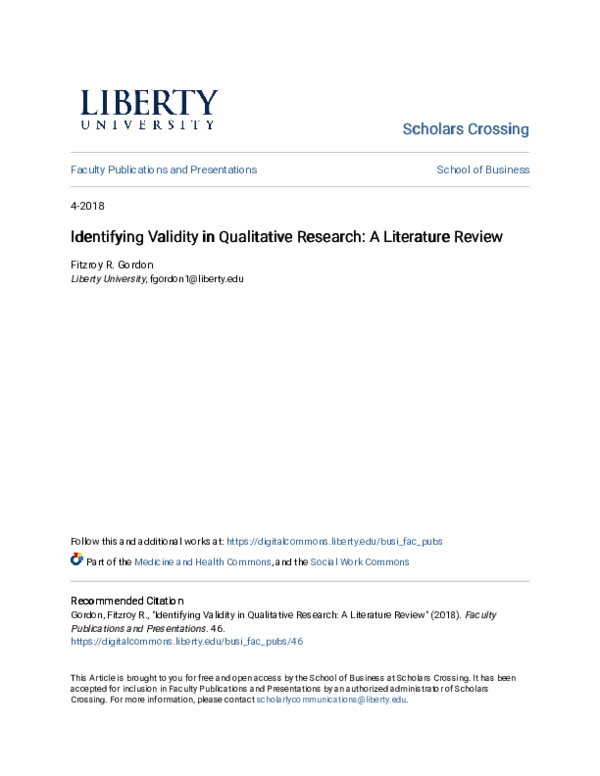 (PDF) Identifying Validity in Qualitative Research: A Literature Review ...