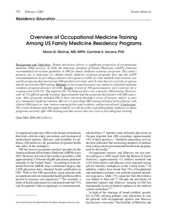(PDF) Overview of occupational medicine training among US family ...