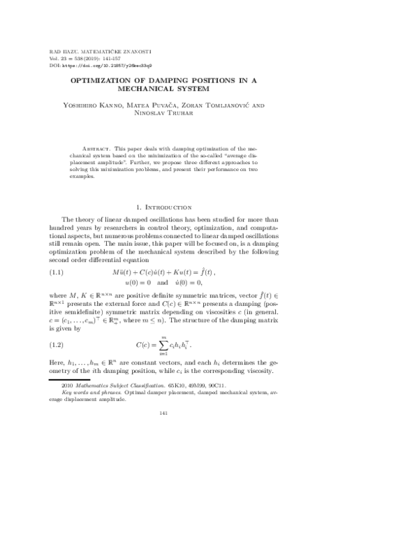 (PDF) Optimization of damping positions in a mechanical system