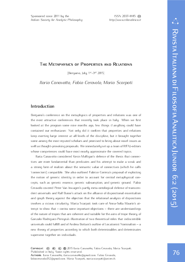 (PDF) The metaphysics of properties and relations