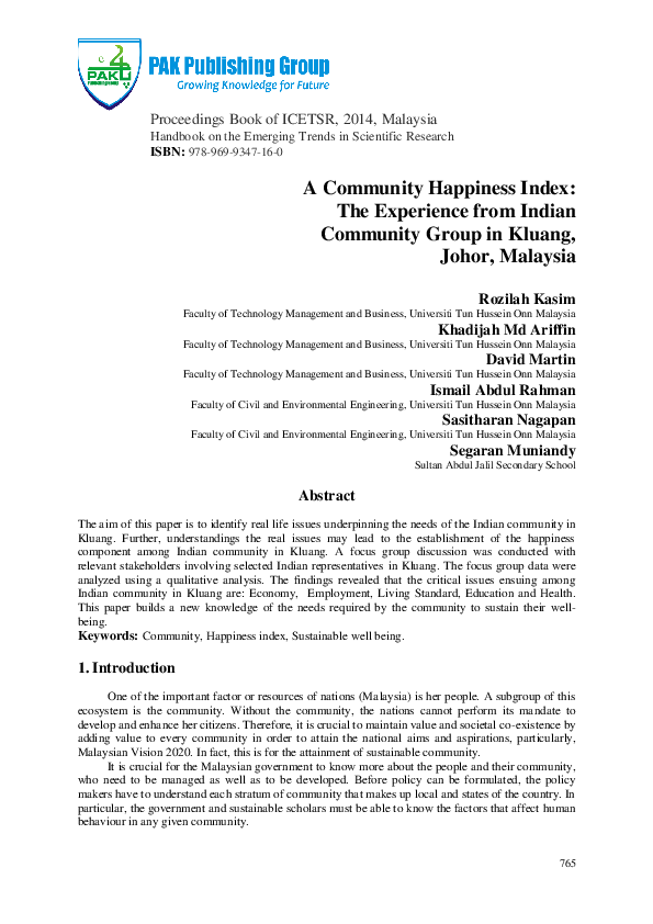 (PDF) A community happiness index: the experience from Indian community ...