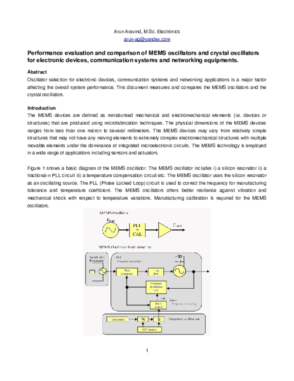 Pdf Performance Evaluation And Comparison Of Mems Oscillators And