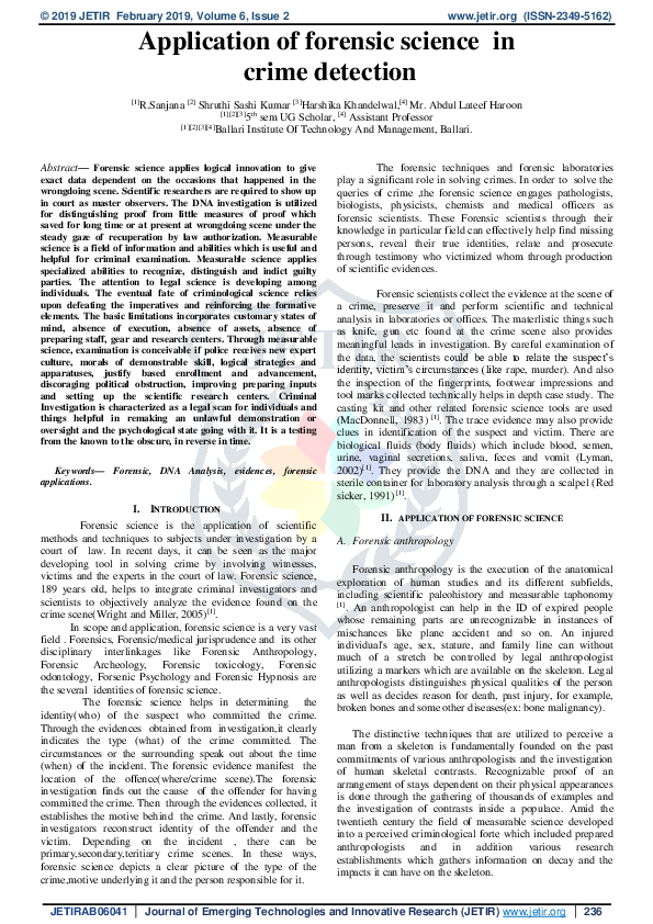(PDF) Application of forensic science in crime detection