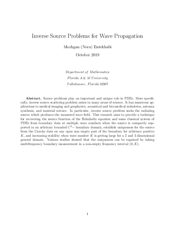 (PDF) Inverse Source Problems for Wave Propagation