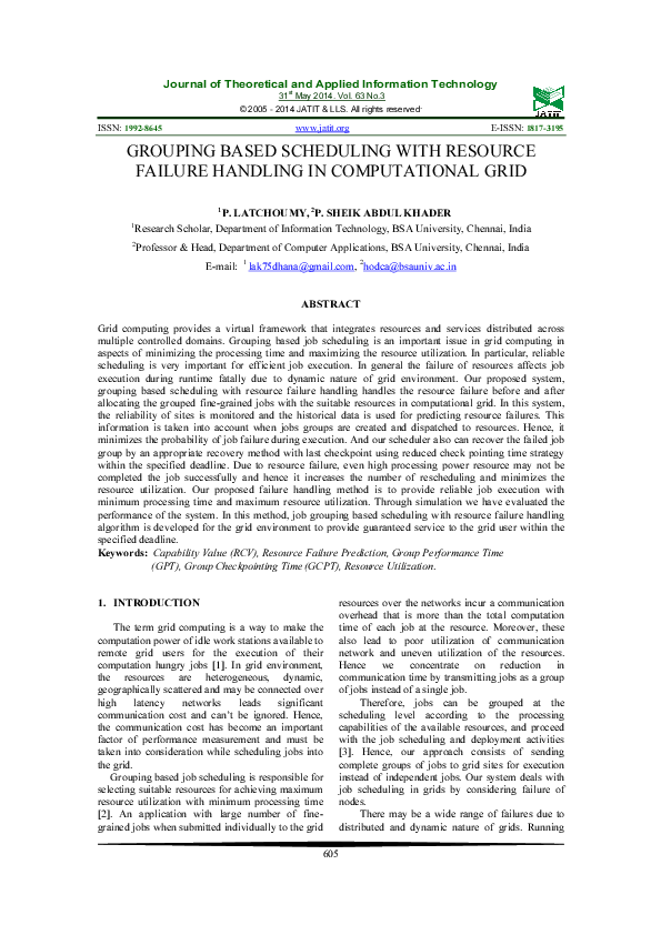 (PDF) Grouping Based Scheduling with Resource Failure Handling in Computational Grid