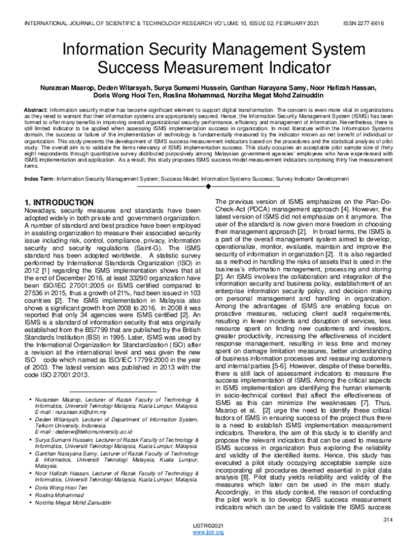 (PDF) Information Security Management System Success Measurement Indicator