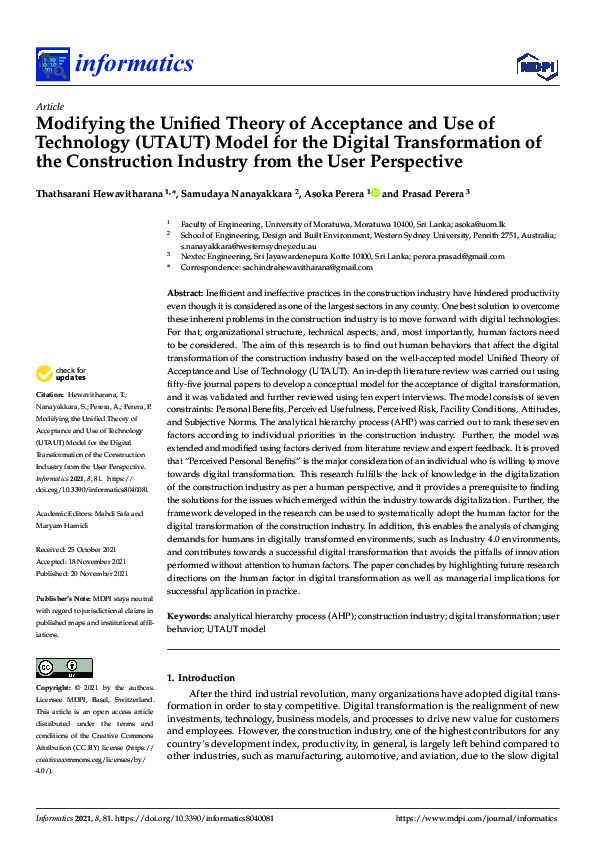 (PDF) Modifying the Unified Theory of Acceptance and Use of Technology (UTAUT) Model for the ...