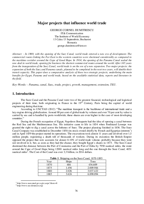 (PDF) Major projects that influence world trade