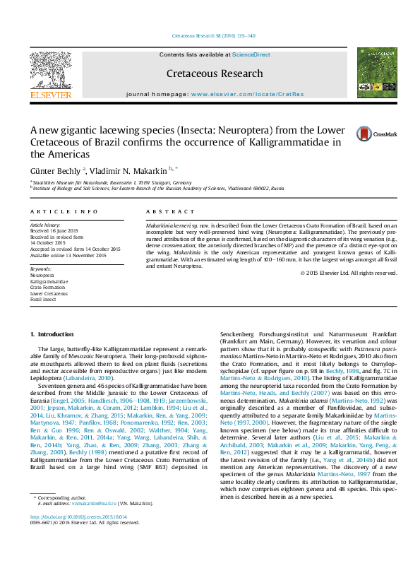 (PDF) A new gigantic lacewing species (Insecta: Neuroptera) from the ...