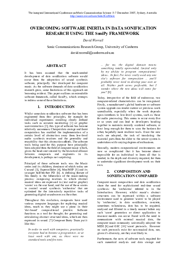 (PDF) OVERCOMING SOFTWARE INERTIA IN DATA SONIFICATION RESEARCH USING THE SoniPy FRAMEWORK
