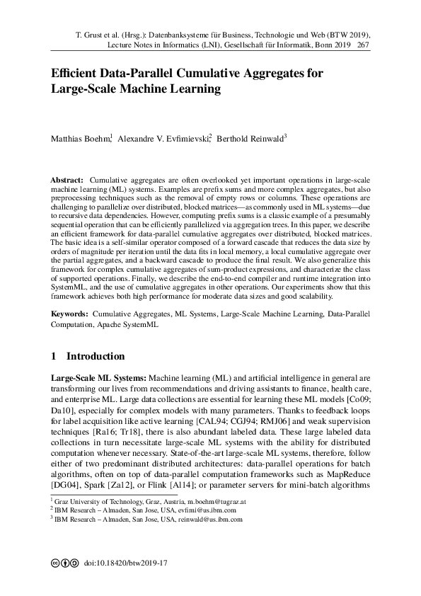 Pdf Efficient Data Parallel Cumulative Aggregates For Large Scale Machine Learning Berthold