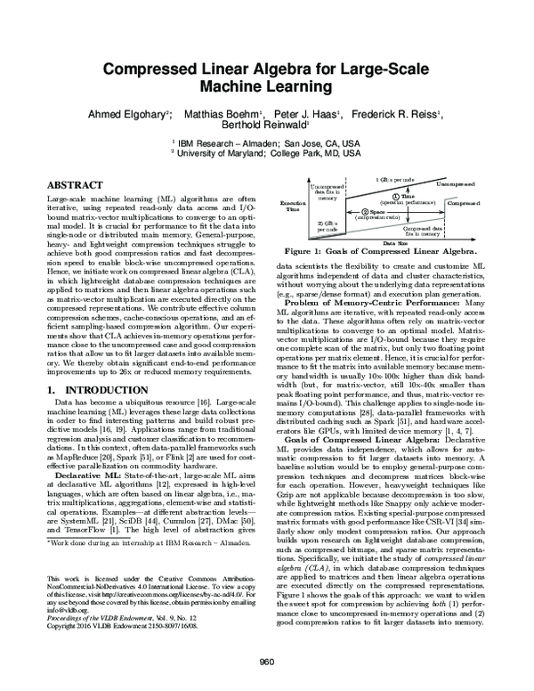 (PDF) Compressed linear algebra for large-scale machine learning